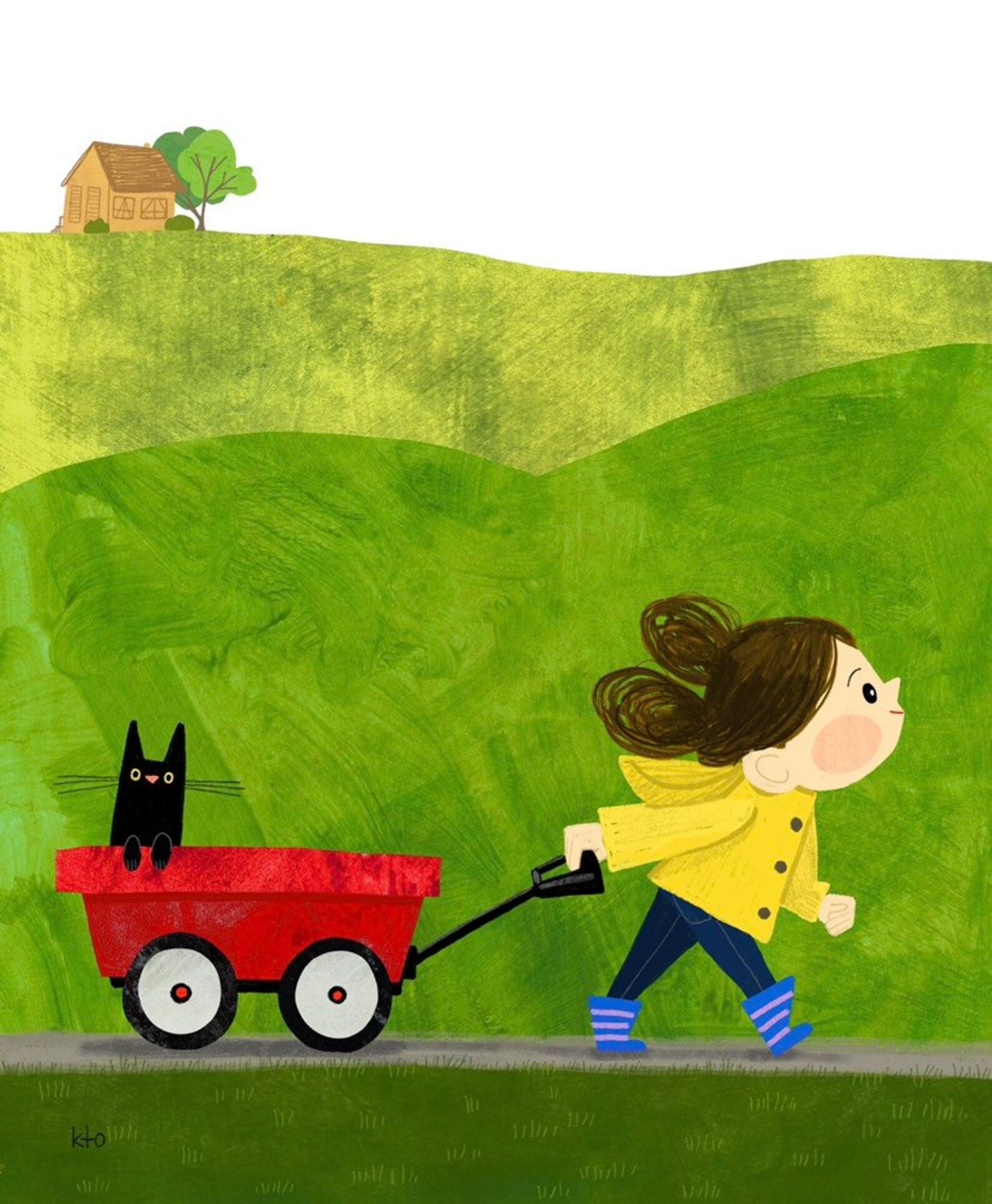 Little Red Wagon Child Illustration - Cute Art Print - Adventure Art - Etsy