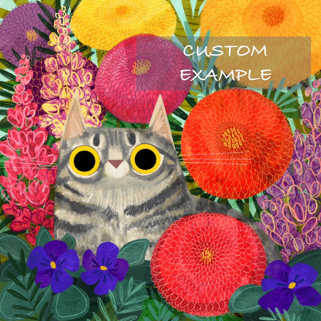 CUSTOM 8x8 Cat Blooms Art Print - Illustration - Cat Lover Gift - Etsy