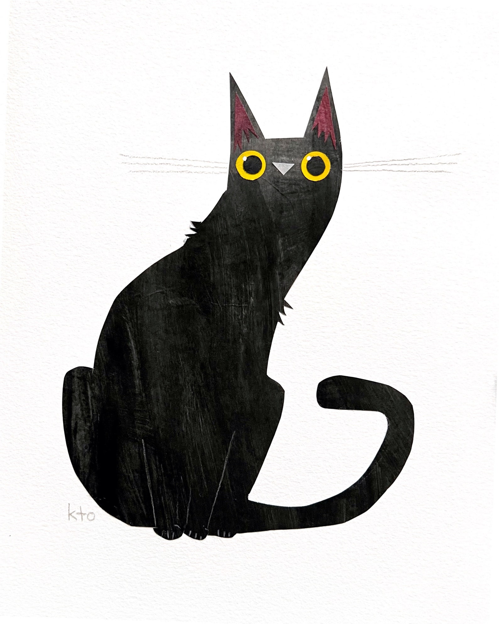 Black Cat 07 CURIOUS Collage Print - Black Cat October Cat Illustration ...
