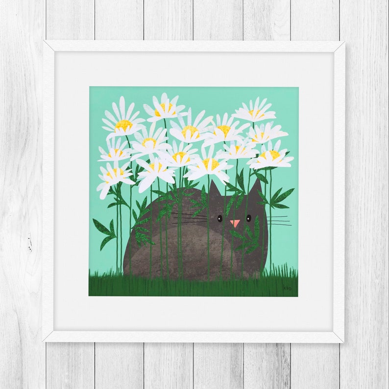 Cute Cat Illustration Cat Art Print Daisy and Cat Print - Etsy