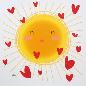 Sun Kiss Illustration - Cute Sun Art - Happy Sun Print - Nursery Art ...