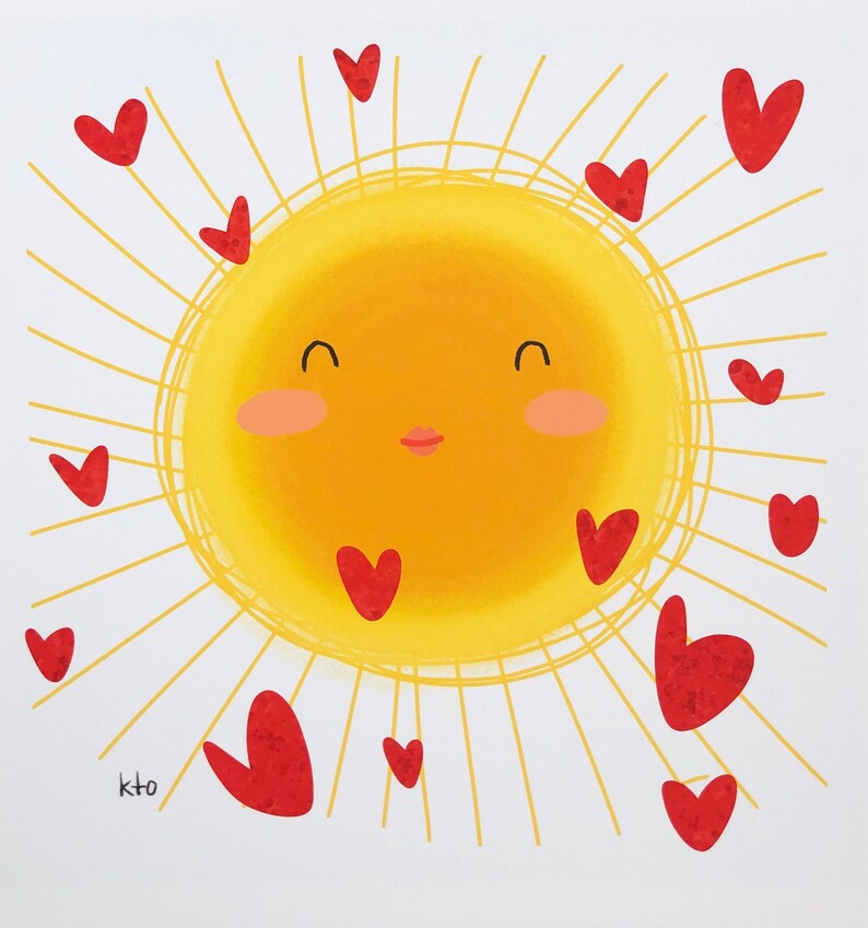 Sun Kiss Illustration - Cute Sun Art - Happy Sun Print - Nursery Art ...