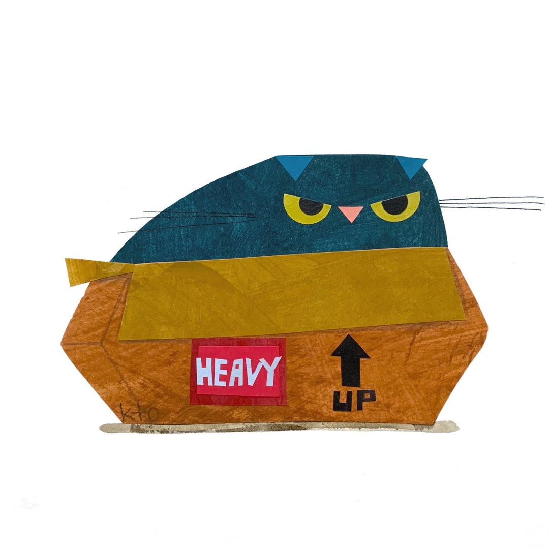 Blue Grumpy Cat in Box Print - Collage Scottish Fold Cat Illustration ...