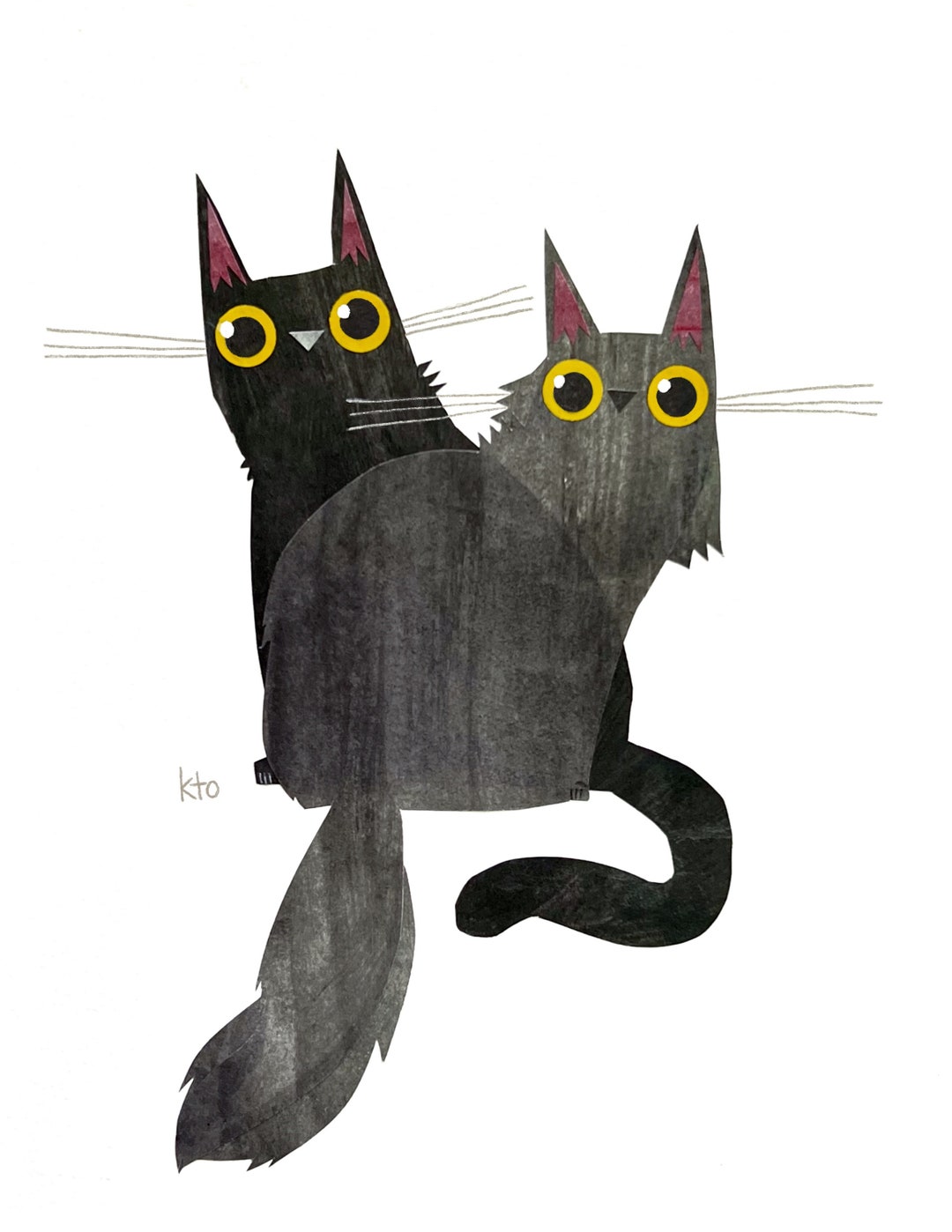 Black Cat 13 DOUBLE Collage Print - Black Cat October Cat Illustration ...