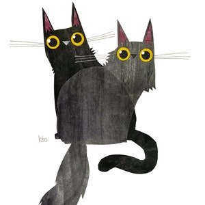 Black Cat 13 DOUBLE Collage Print - Black Cat October Cat Illustration ...