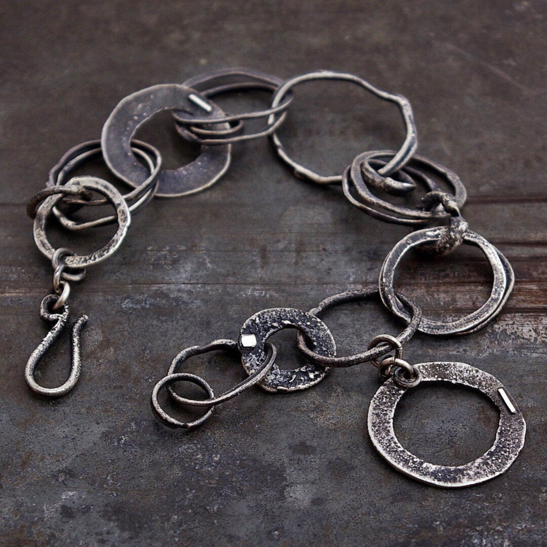 Unique Gift Handmade Sterling Silver Bracelet Chunky Brutalist Chain ...