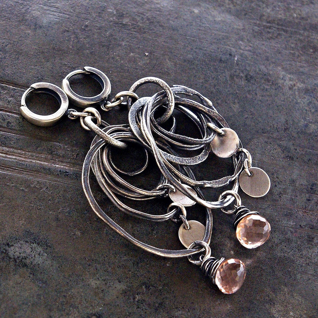 Rose Quartz Oxidized Sterling Silver Multi Hoop Earrings - Etsy