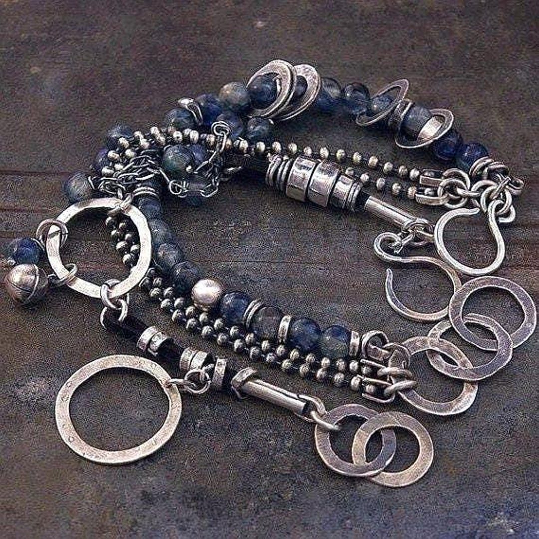 Blue Kyanite Oxidized Silver 6 Mm Ball Bracelet Set – Two Stack ...