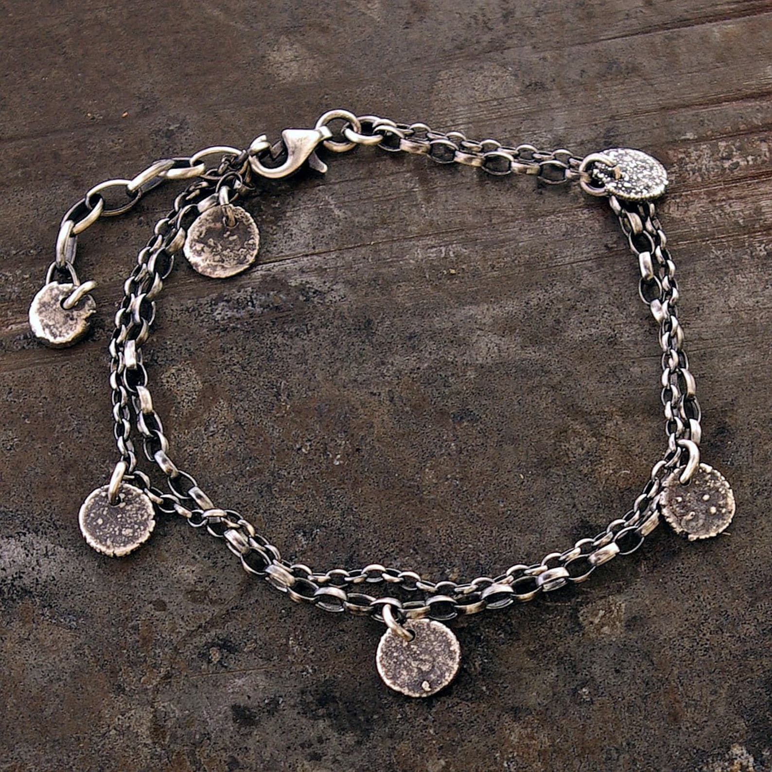 Sterling Silver Charms Bracelet Double Layer Bracelet Raw | Etsy