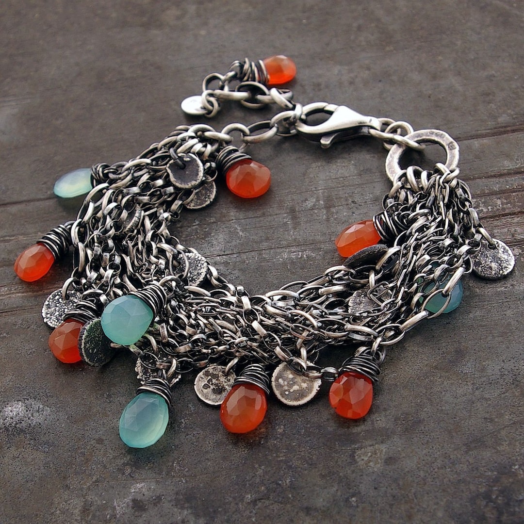 Blue Chalcedony and Orange Carnelian Bracelet • Sterling Silver ...