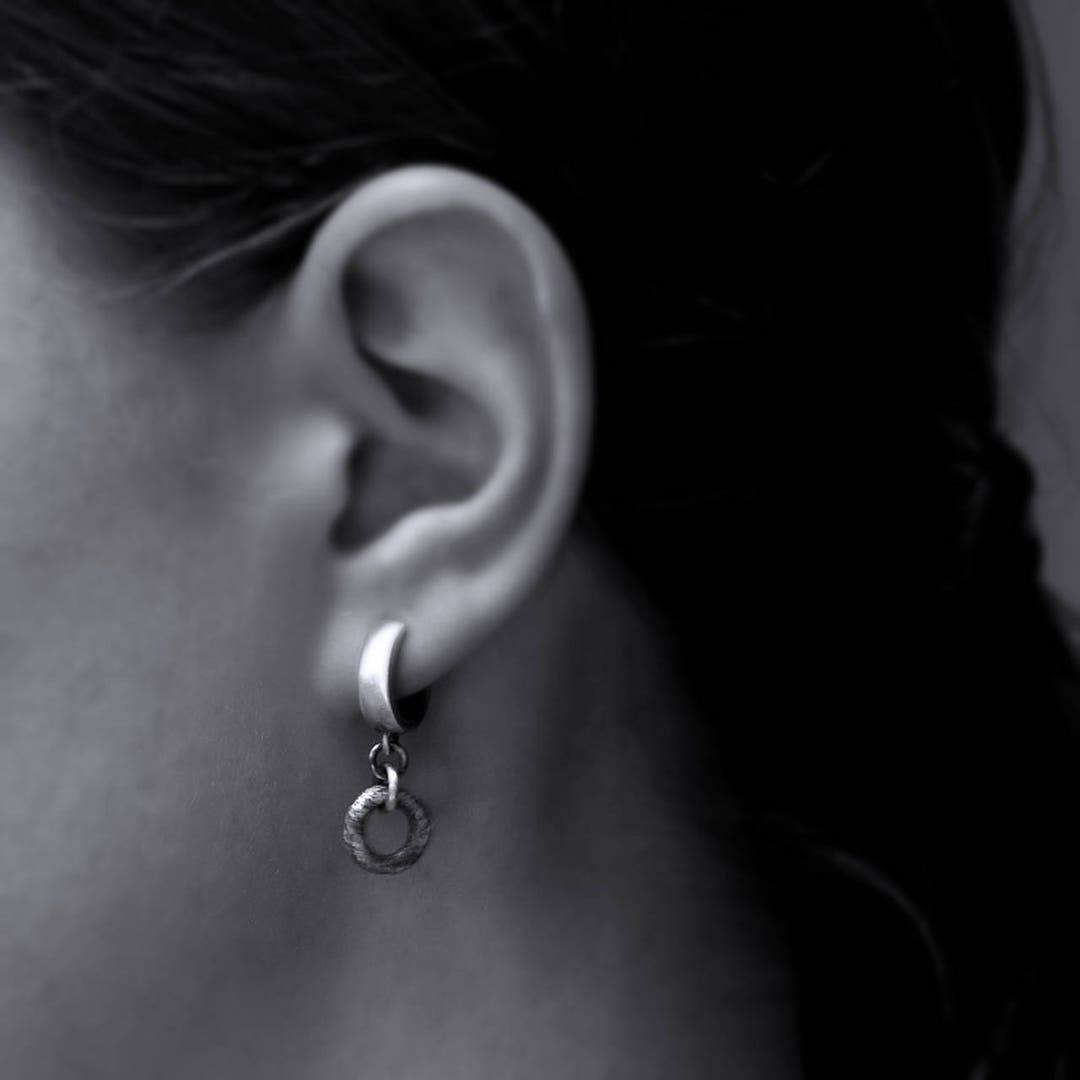 Handmade Raw Silver Earrings Simple Everyday Hoop Earrings Oxidized ...