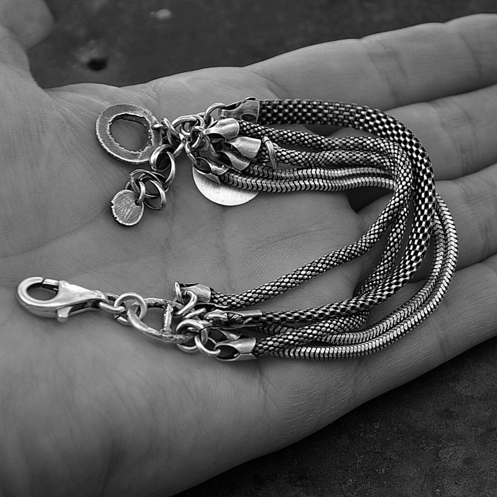 Multi Strand Bracelet Handmade of Oxidized Sterling Silver - Etsy