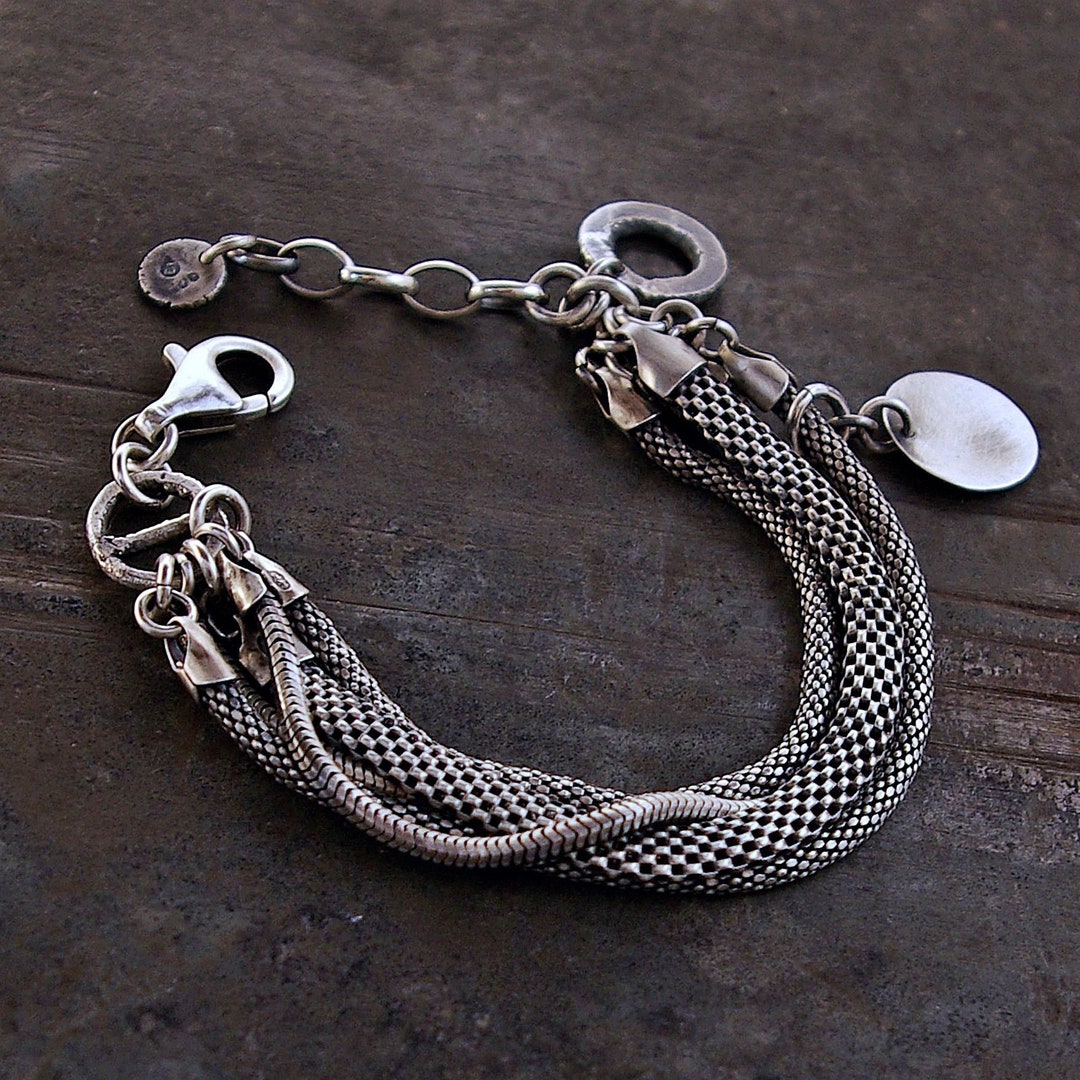 Multi Strand Bracelet Handmade of Oxidized Sterling Silver Elegant ...
