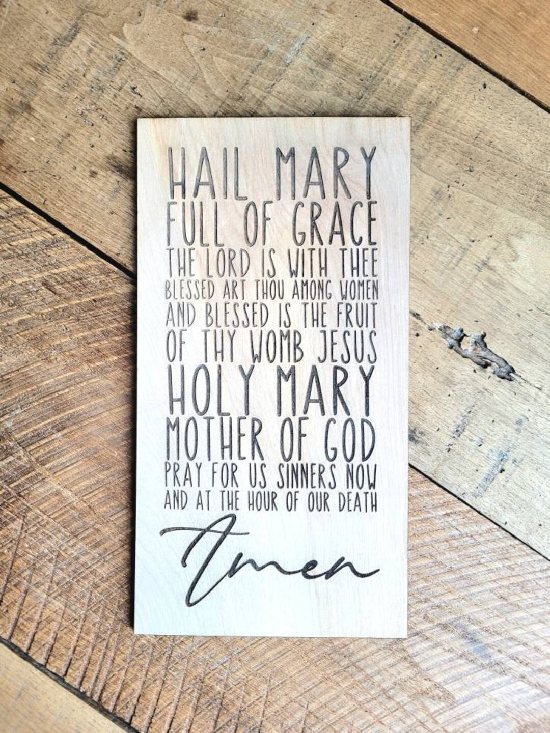Laser Engraved Hail Mary Prayer. Hail Mary Wooden Wall Sign. Catholic ...