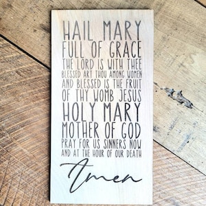 Laser Engraved Hail Mary Prayer. Hail Mary Wooden Wall Sign. Catholic ...