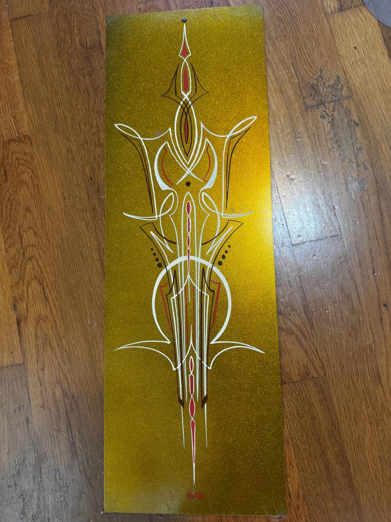 PINSTRIPE ART- Hand Done 3 Color Panel on a Metallic Gold Background - Etsy