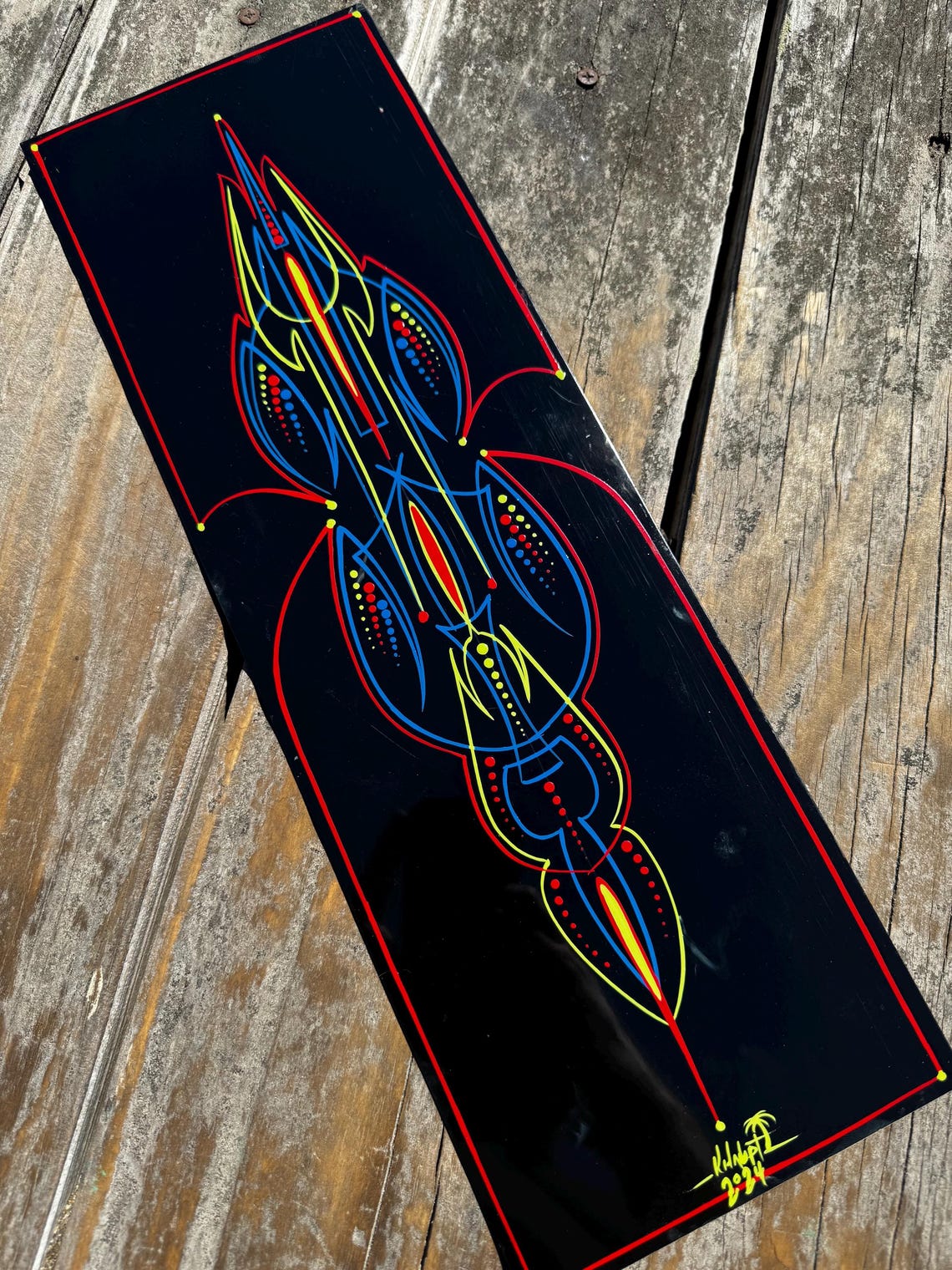 Hand Pinstripe Art Panel 15: Red/blue/yellow - Etsy