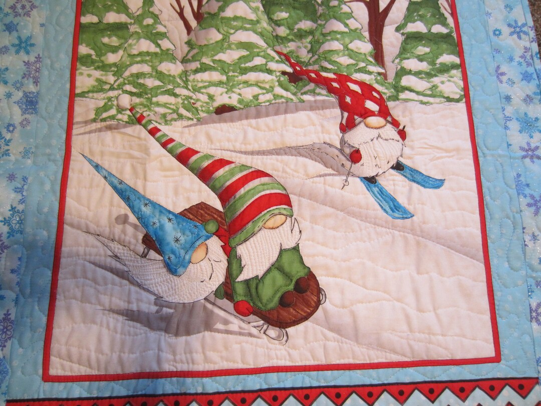 Quilted Gnomes Winter Fun on Skies and Sled for Wall Hanging - Etsy