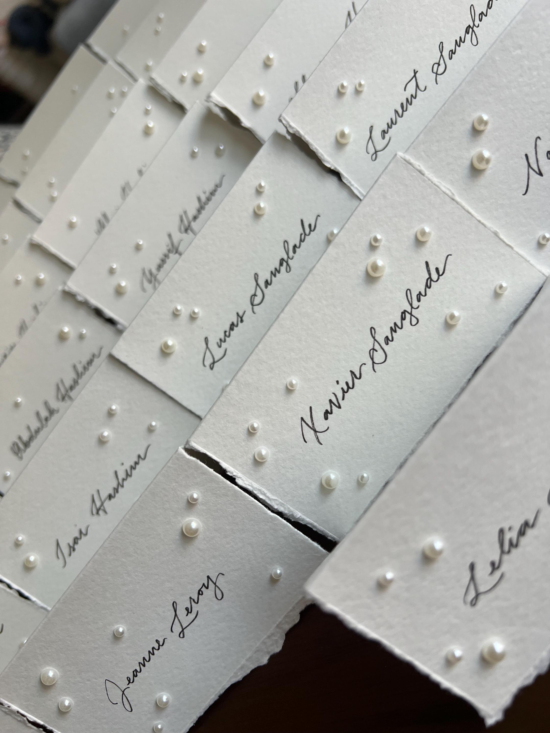 Handwritten PEARL Place Cards Calligraphy Place Cards Bridal Name Place ...