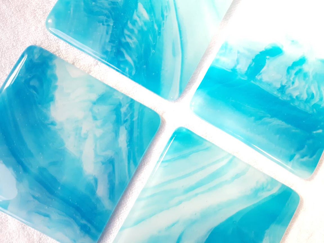Handmade Ice Blue Glass Coasters-set of 1, 2,3 or 4 - Etsy UK