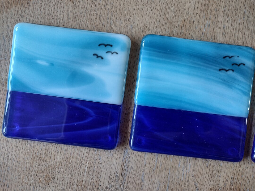 Handmade Birdseye View Blue Glass Coasters-set of 4 - Etsy