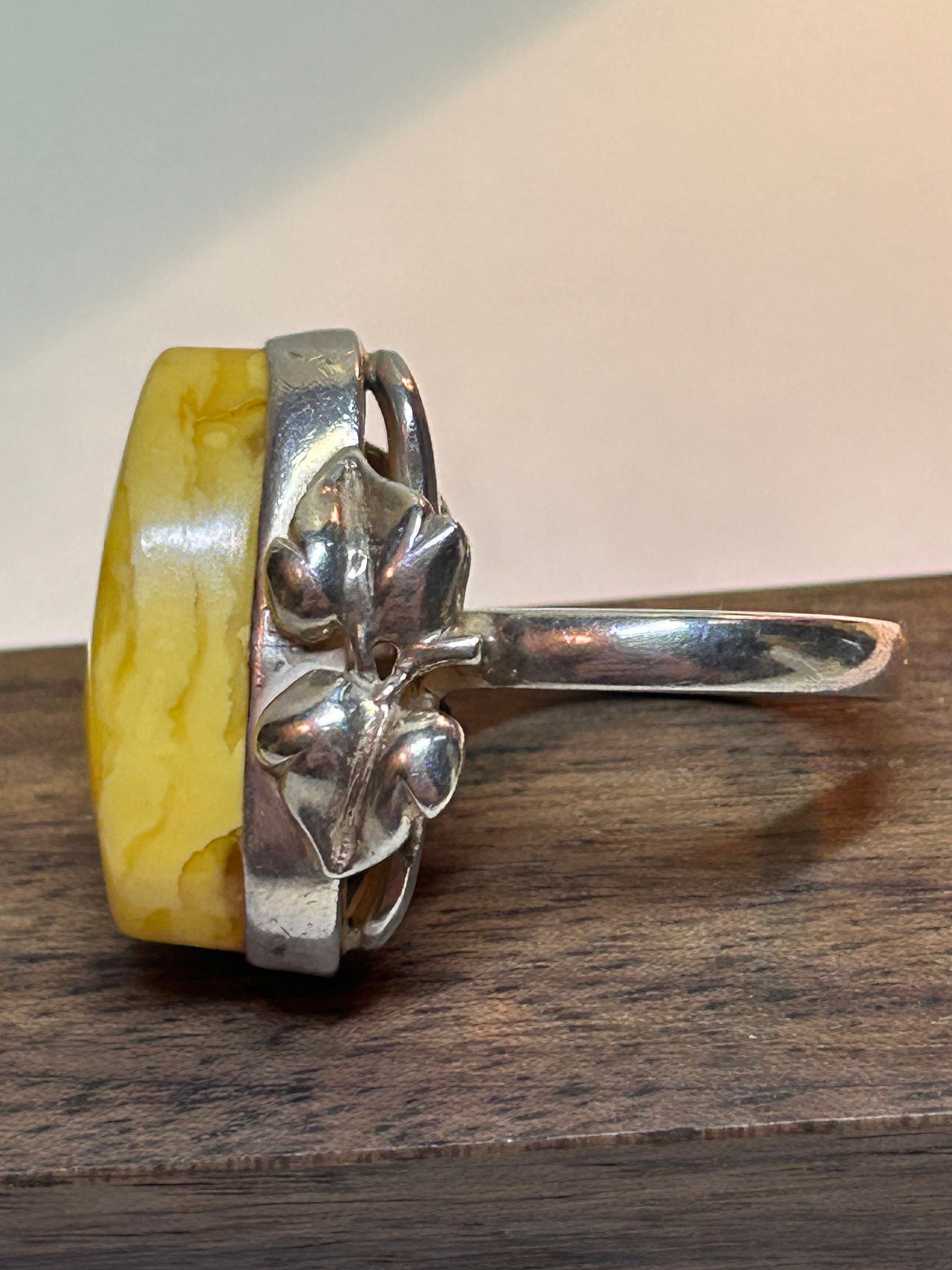 Egg Yolk Amber Sterling Ring Sz 6 Poland Polish Baltic Yellow ...