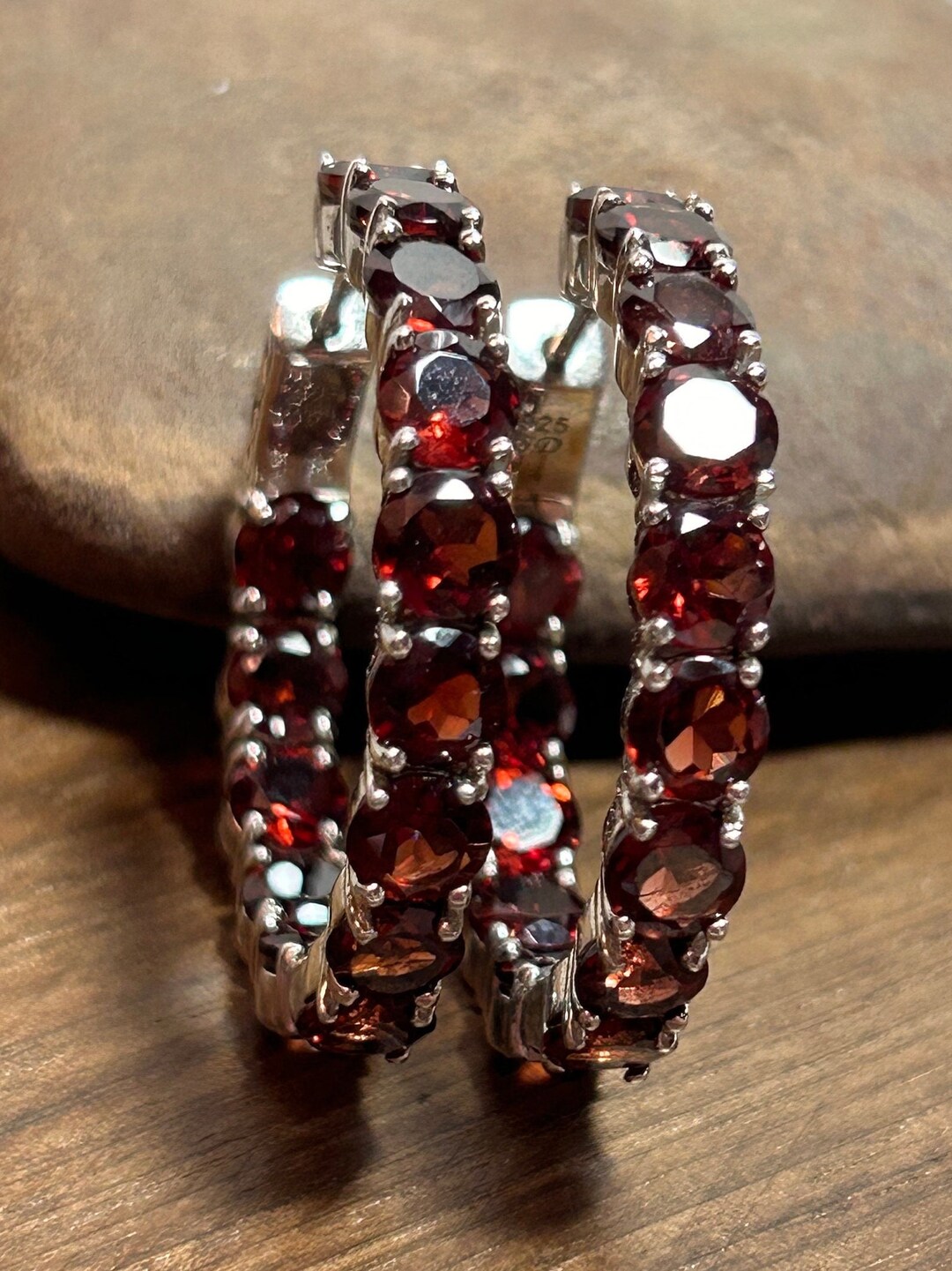 Garnet Sterling Hoops Earrings Inside Out 10.20CTW 925 Silver Red ...
