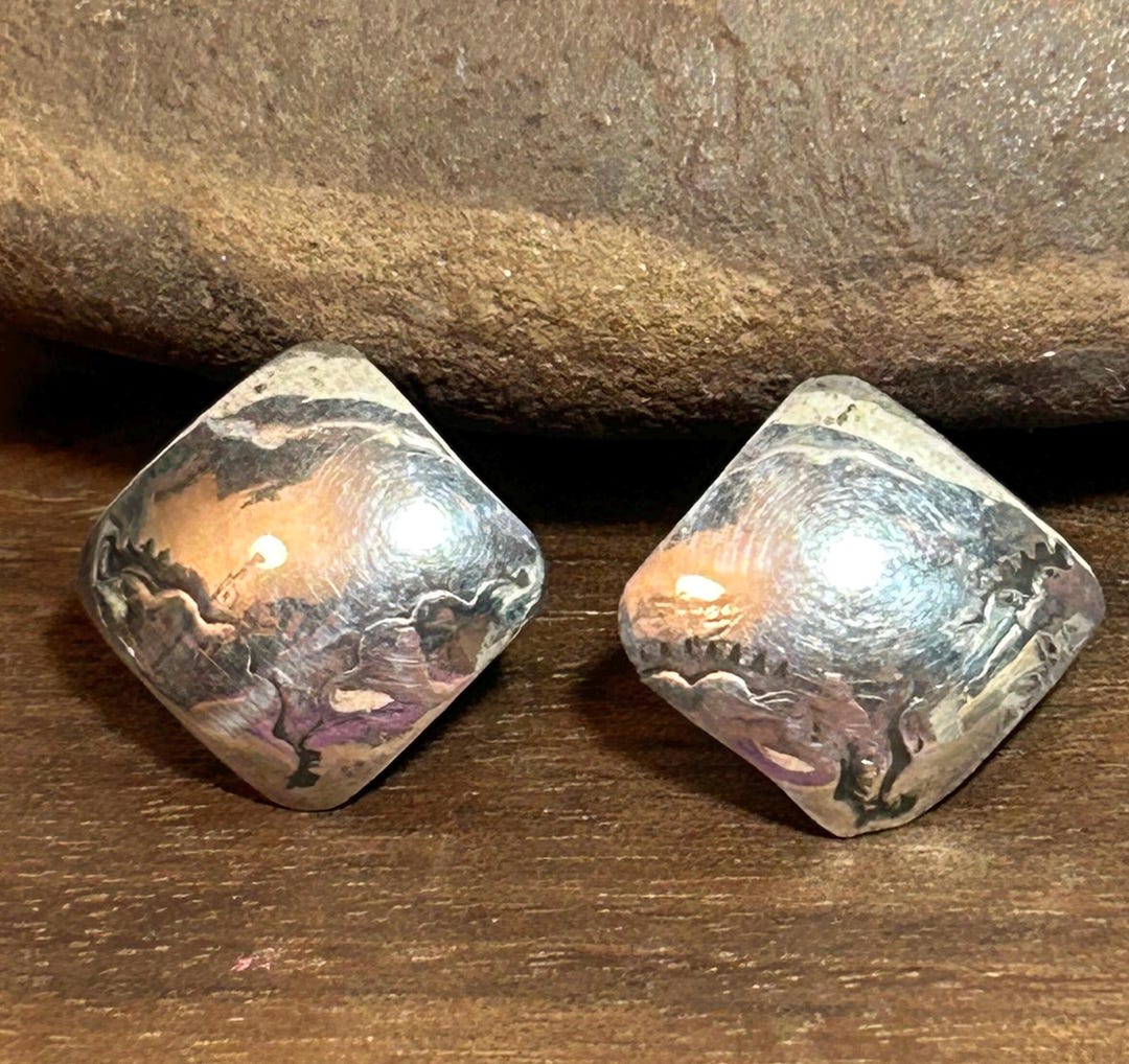 Zuni Sterling Storyteller Earrings Clouds Lightening 925 Silver Vintage ...