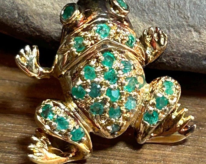 14K Emerald Frog Brooch Pin .6ctw Ross-simons 14KT Yellow Gold 925 ...