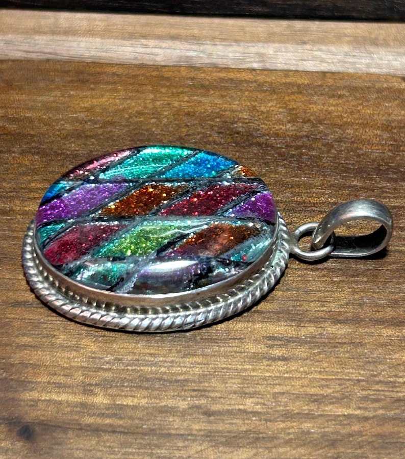 Dichroic Glass Sterling Pendant 925 Silver Diamond Purple Turquoise ...