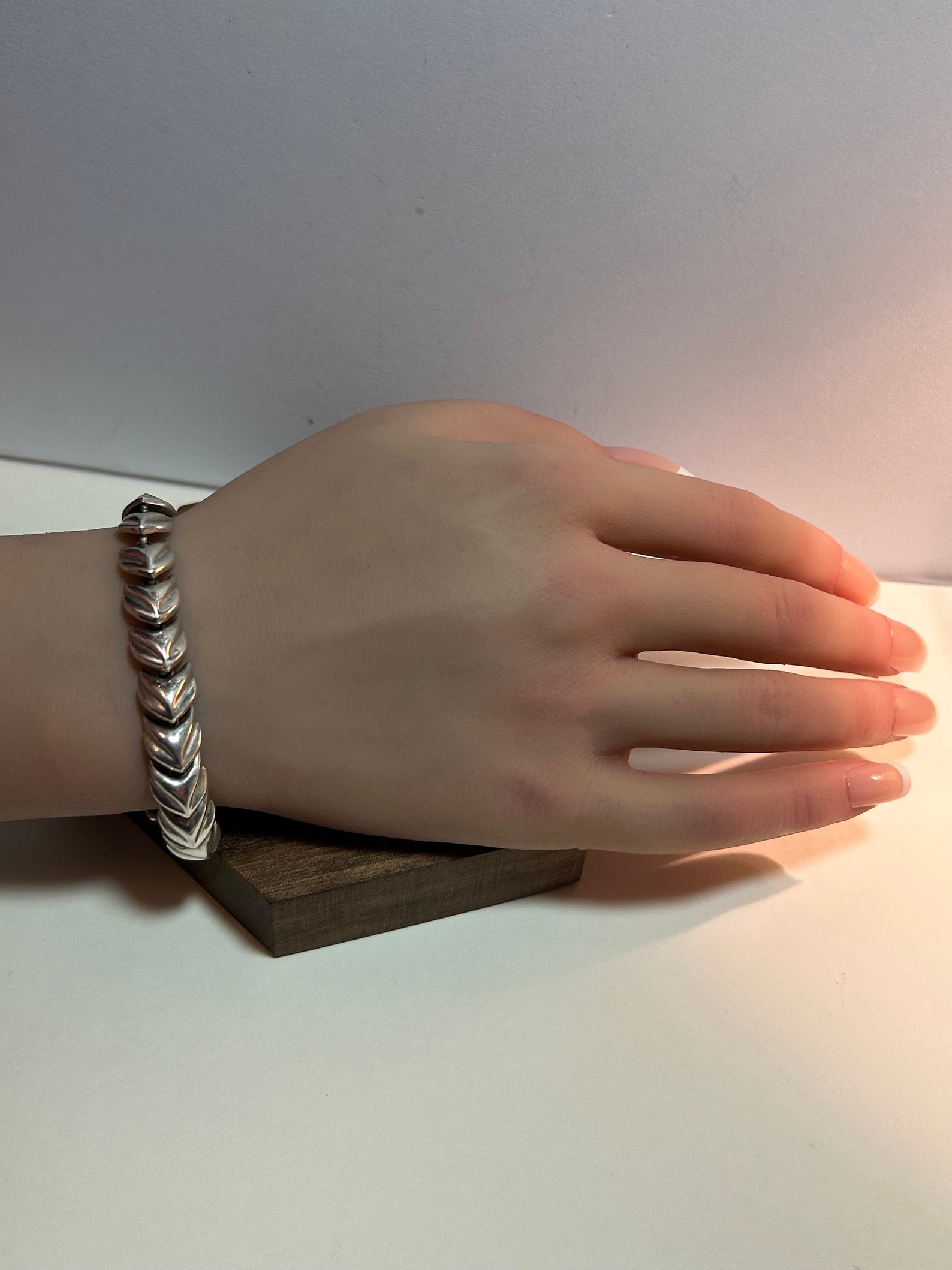 Taxco Sterling Bracelet 7.25" Tilo 40g Leaves Fox Faces Mid Century 925 ...