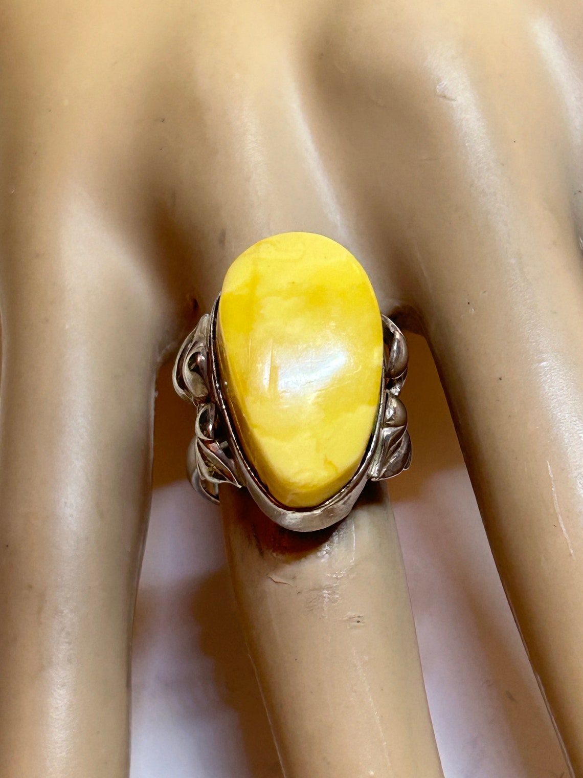 Egg Yolk Amber Sterling Ring Sz 6 Poland Polish Baltic Yellow ...