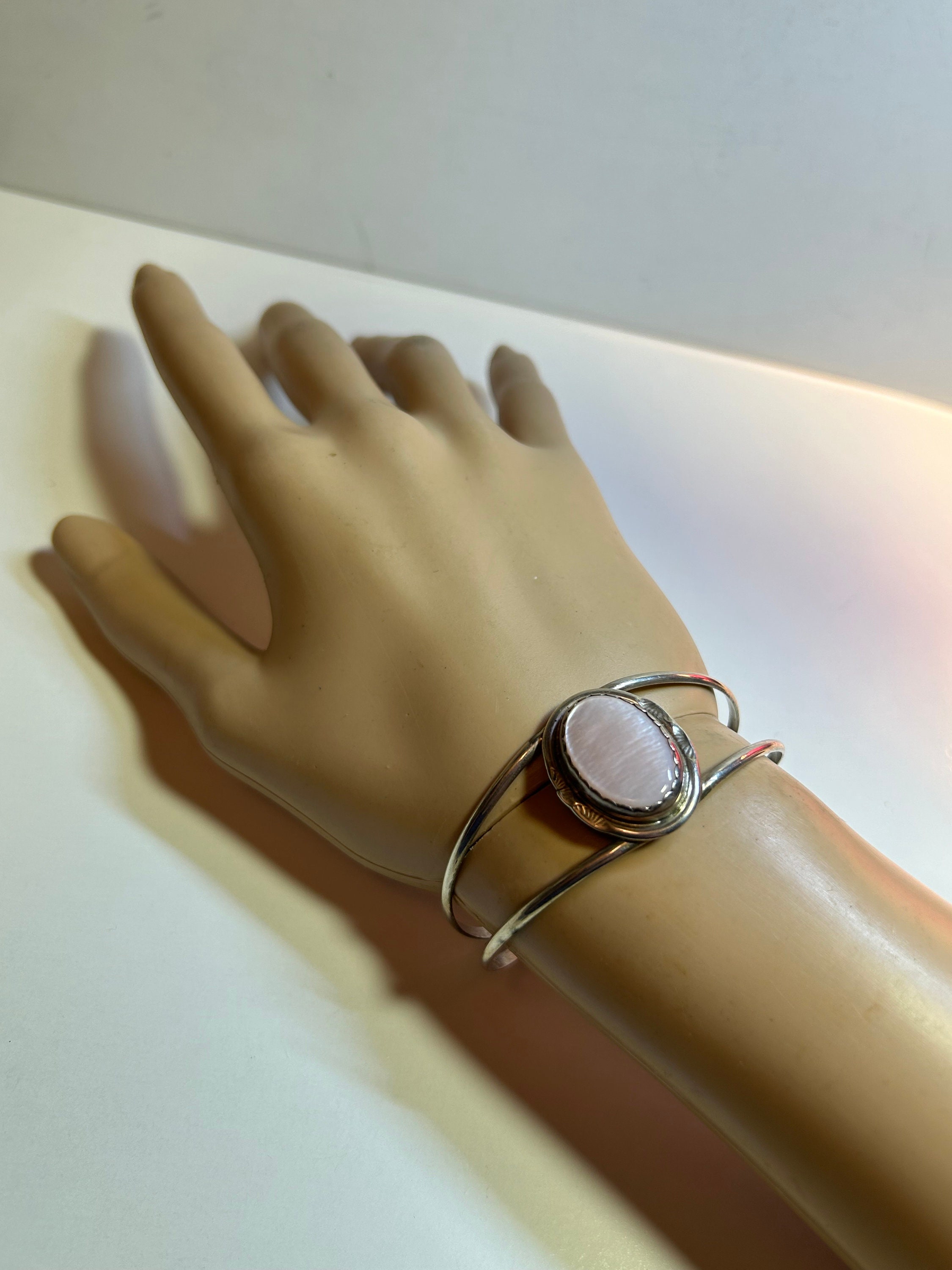 Navajo Pink Mussel Sterling Cuff Bracelet Clayton Tom 925 Silver Shell ...