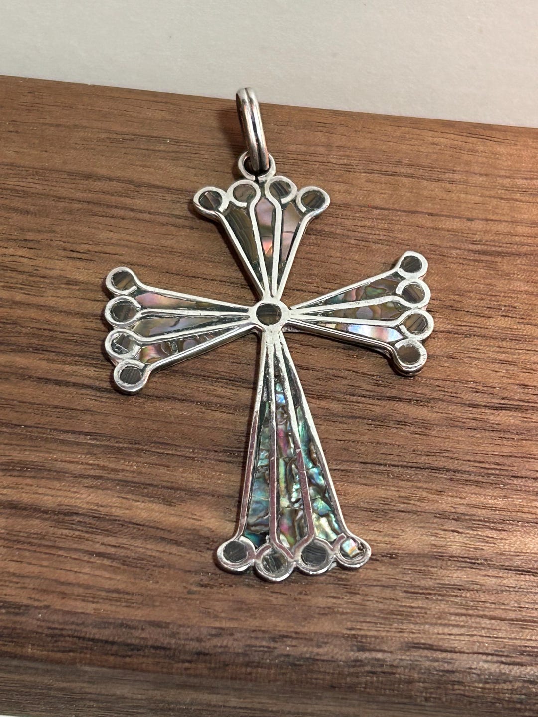 HUGE Taxco Abalone Sterling Cross Pendant 925 Silver Gothic Mexico ...