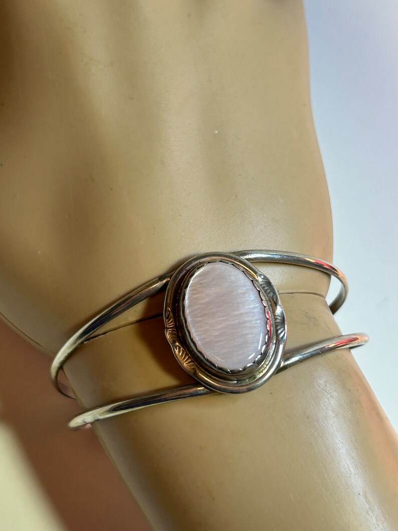 Navajo Pink Mussel Sterling Cuff Bracelet Clayton Tom 925 Silver Shell ...
