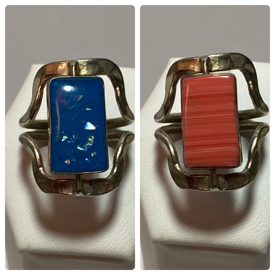 Flip Multi Stone Sterling Ring Pink Coral Blue Fire Opal Sz 8.5 ...