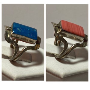 Flip Multi Stone Sterling Ring Pink Coral Blue Fire Opal Sz 8.5 ...