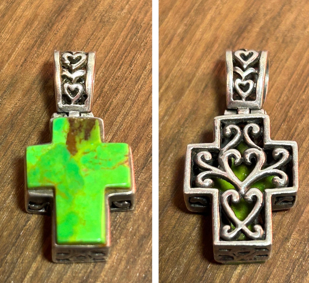 Barse Gaspeite Sterling Hearts Cross Pendant Reversible 925 Silver ...