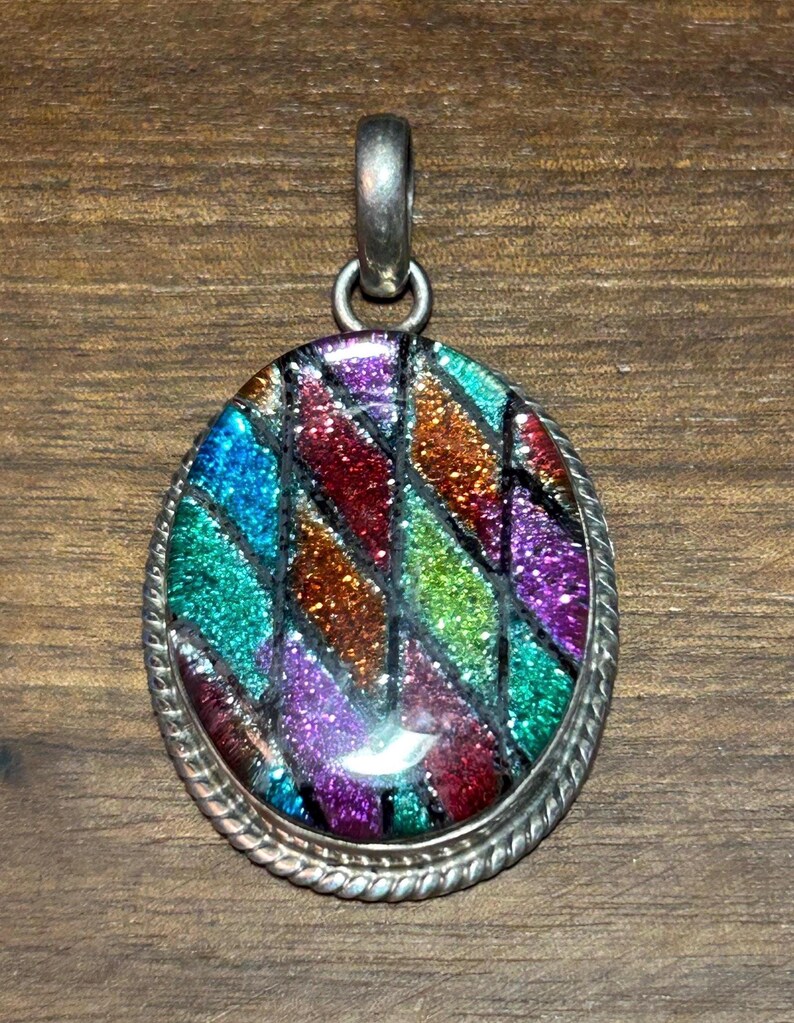 Dichroic Glass Sterling Pendant 925 Silver Diamond Purple Turquoise ...