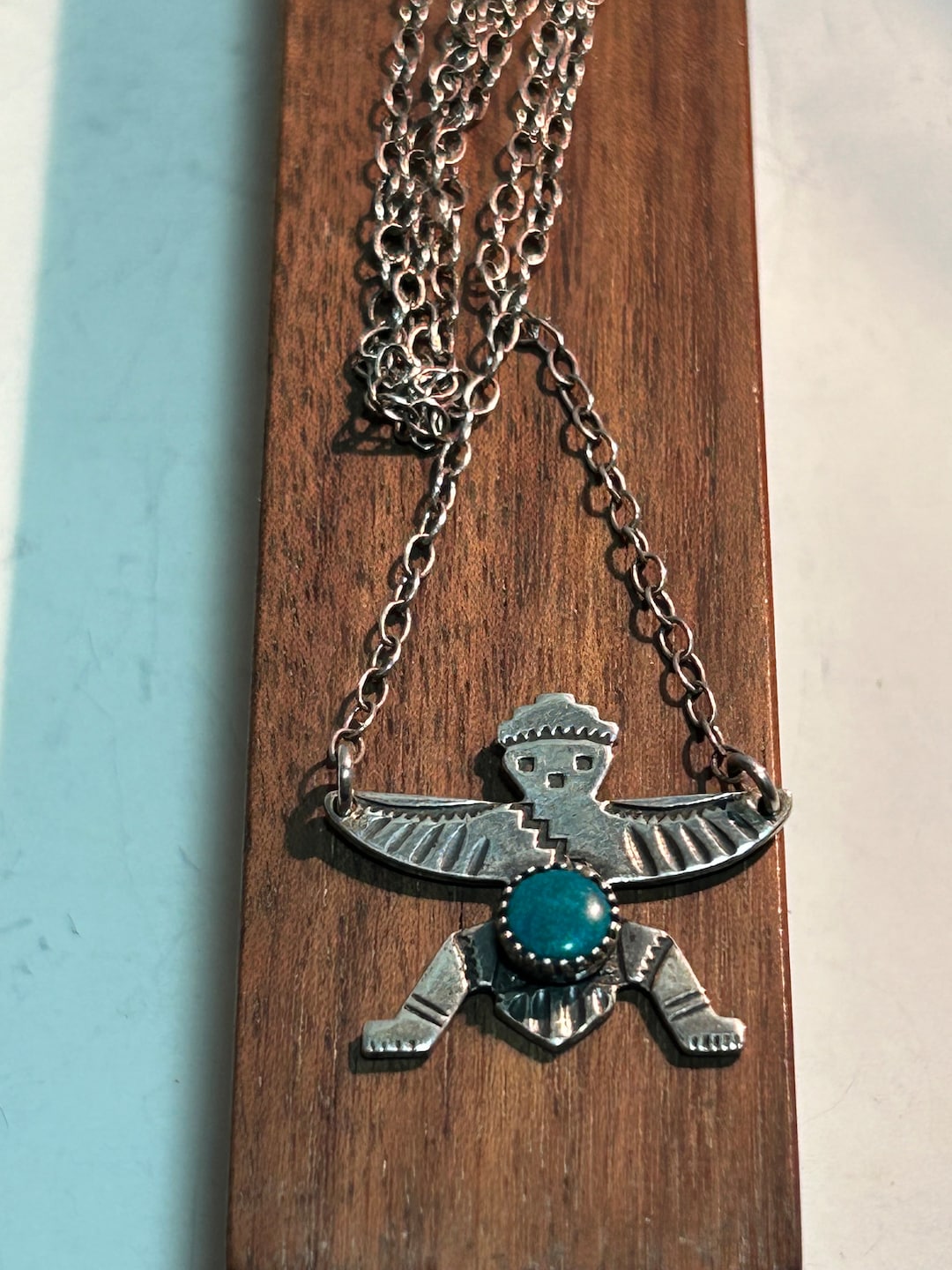Navajo Turquoise Sterling Thunderbird Warrior Necklace 19" 925 Silver ...