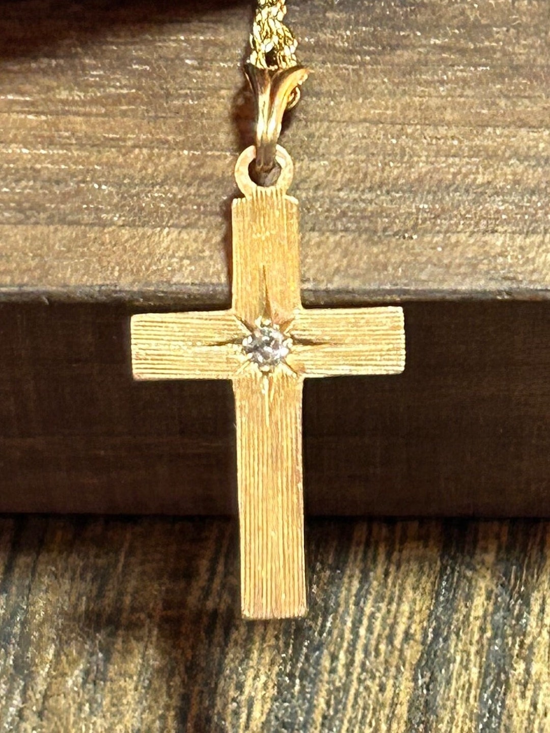 14K Diamond Cross Necklace 40s Engel Brothers 17" Chain Pendant 14KT ...