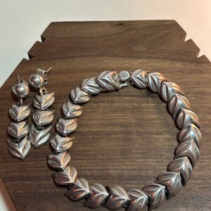 Taxco Sterling Bracelet 7.25" Tilo 40g Leaves Fox Faces Mid Century 925 ...