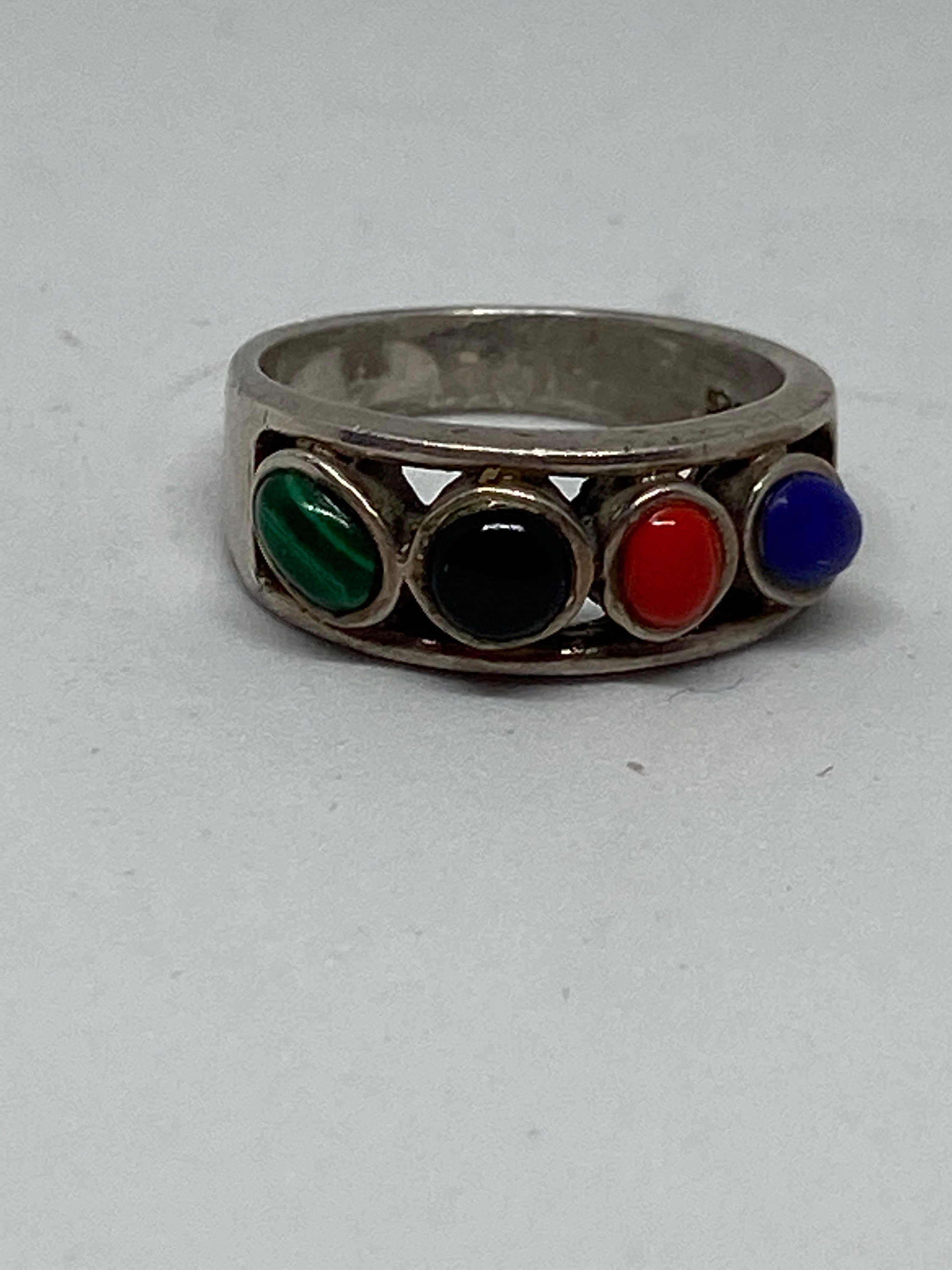 Barse Multi Stone Sterling Ring Sz 7 Red Coral Lapis Malachite | Etsy