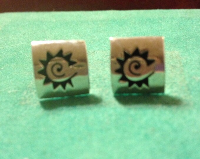 Hopi Sterling Earrings Squares Modern 925 Silver Sun Navajo - Etsy