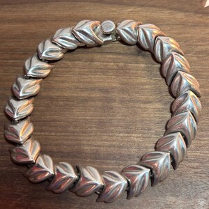 Taxco Sterling Bracelet 7.25" Tilo 40g Leaves Fox Faces Mid Century 925 ...