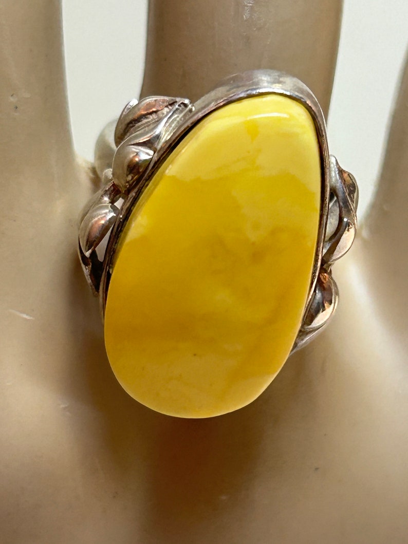 Egg Yolk Amber Sterling Ring Sz 6 Poland Polish Baltic Yellow ...