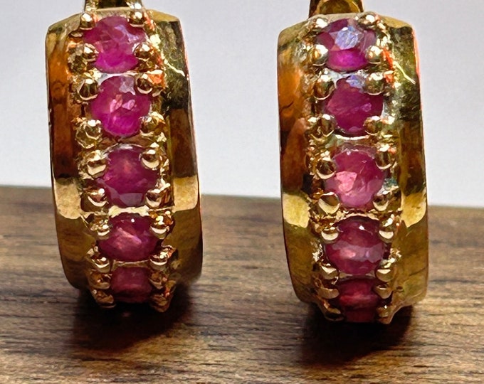 14K Ruby Huggies Hoops Earrings Ross-simons Rubies 14KT Gold 925 Sterling Silver Vintage Jewelry ...