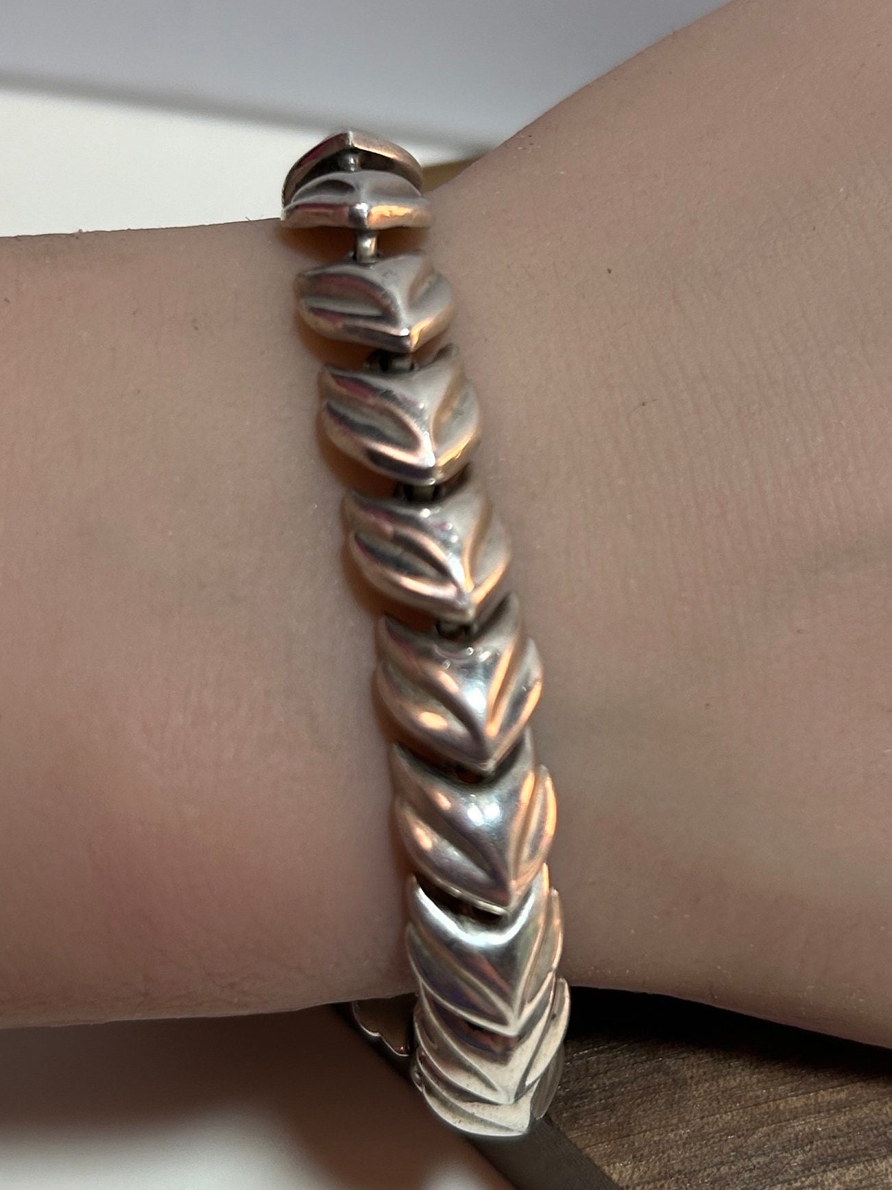 Taxco Sterling Bracelet 7.25" Tilo 40g Leaves Fox Faces Mid Century 925 ...
