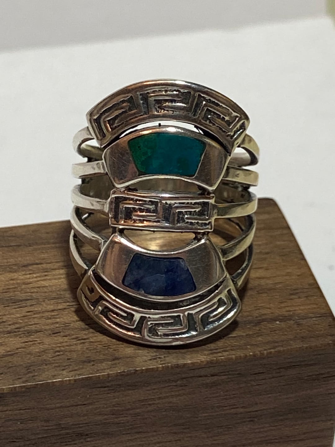 Incas Multi Stone 950 Sterling Greek Key Ring Sz 7 Lapis Lazuli Blue ...