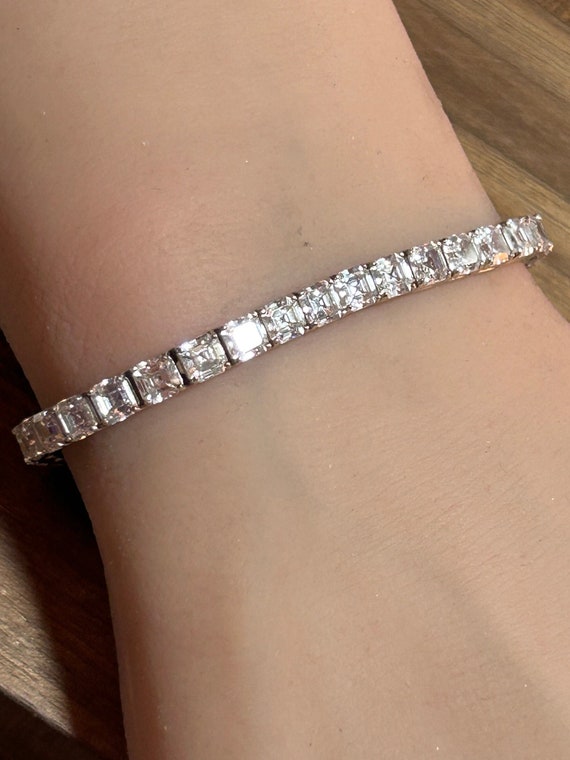 Zirkonia Sterling Tennis Armband 7 25 29ctw CZ 925 Silber Vintage Schmuck Geburtstag Jahrestag Weihnachtsgeschenk Braut Diamonique Boho Etsy